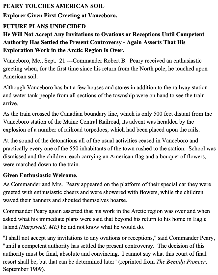 Commander Robert Peary–From the North Pole to Vanceboro – Vanceboro ...